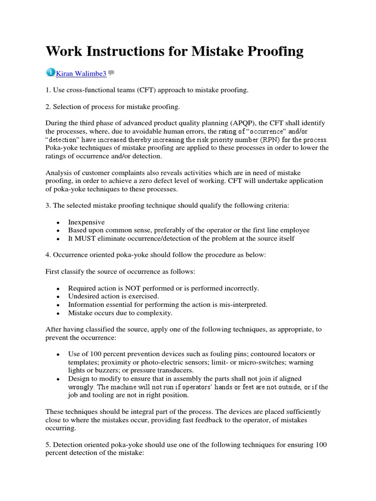 Mistake Proofing Work Instructions | PDF | Systems Theory | Systems ...