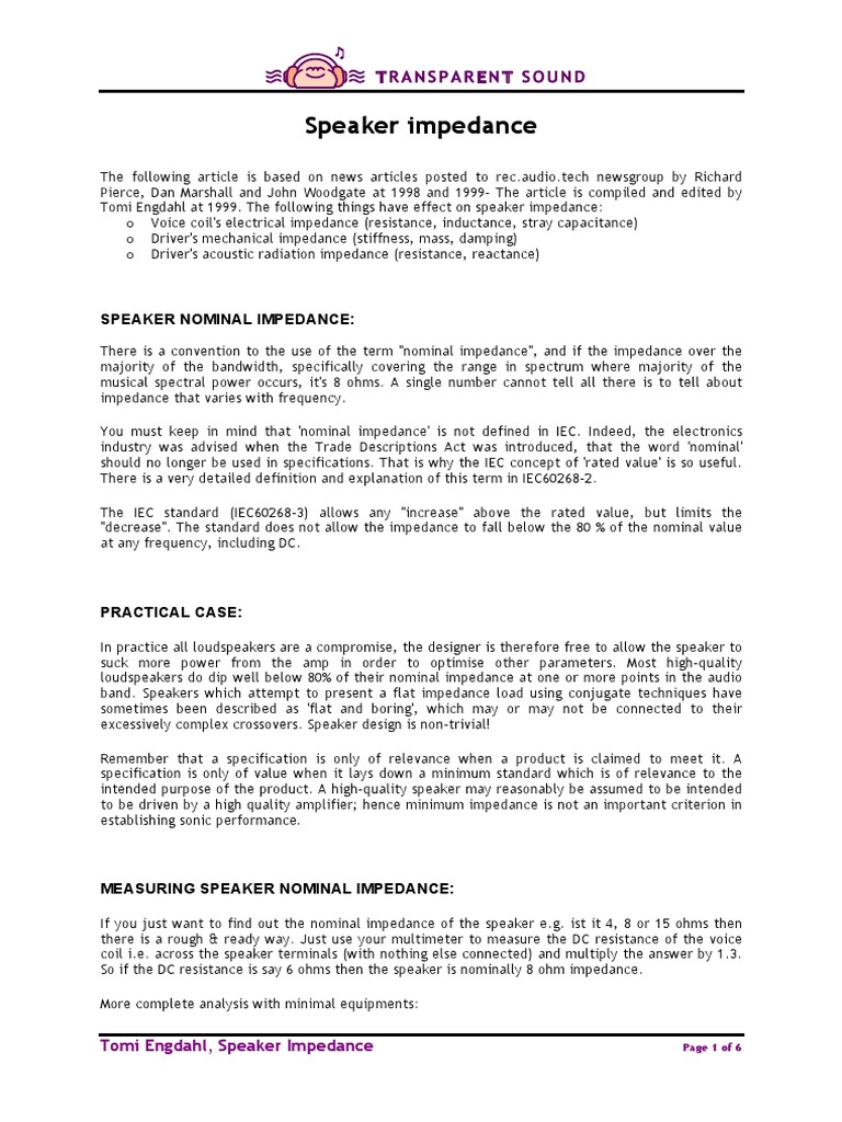 Speaker Electrical Model IMPORTANT | PDF | Loudspeaker | Electrical ...