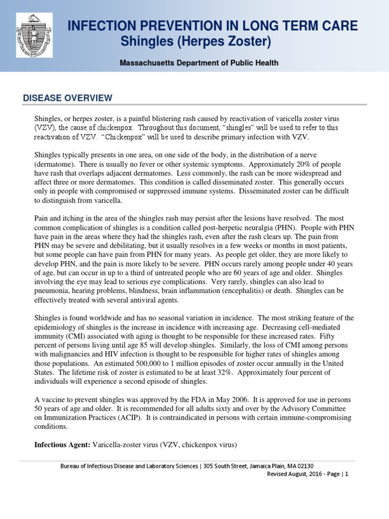 Infection Prevention in Long Term Care Shingles (Herpes Zoster) | PDF ...