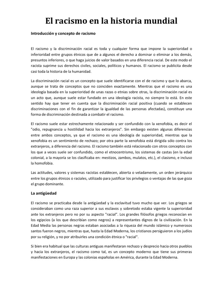 El Racismo en La Historia Mundial | PDF | Segregación racial | Racismo