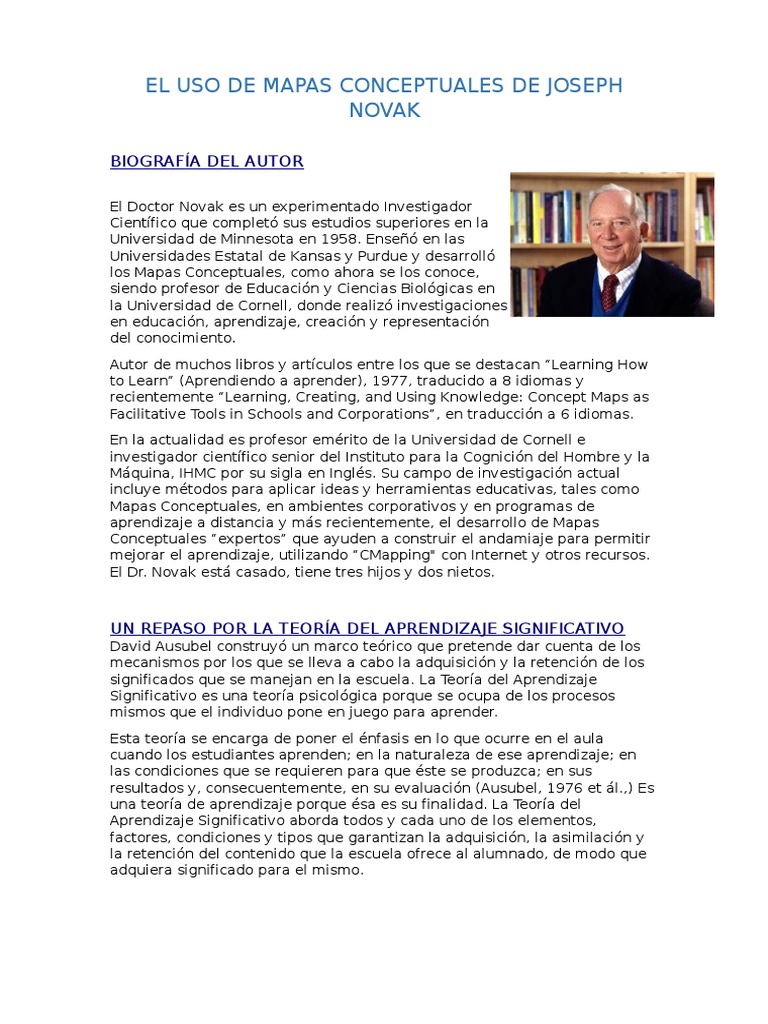 El Uso de Mapas Conceptuales de Joseph Novak | PDF | Aprendizaje | Ciencia cognitiva