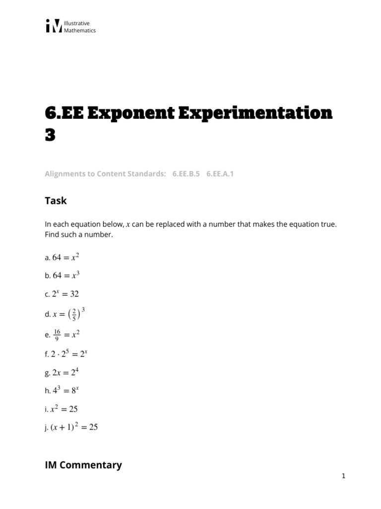 6.EE Exponent Equation Solutions | PDF | Exponentiation | Equations