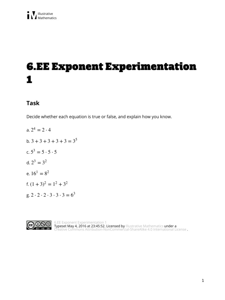 6.EE.A.1 Exponent Experimentation 1 PDF | PDF