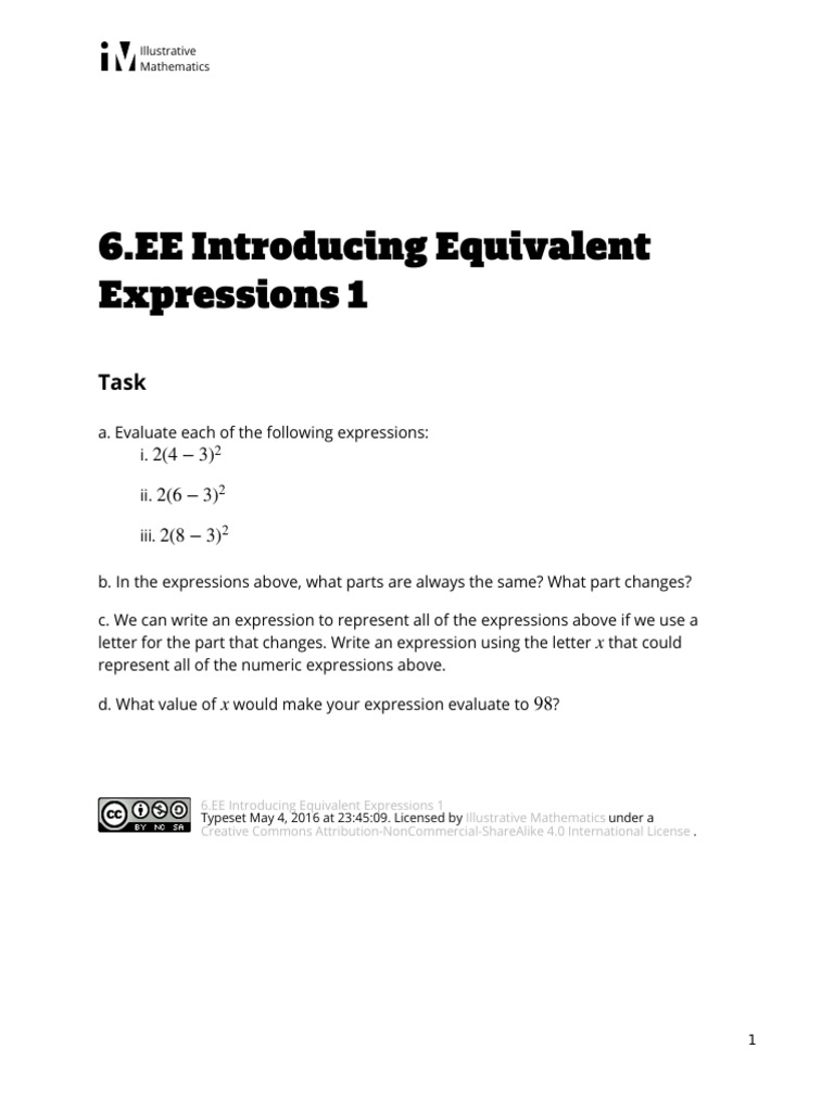 6.EE.a Introducing Equivalent Expressions 1 | PDF