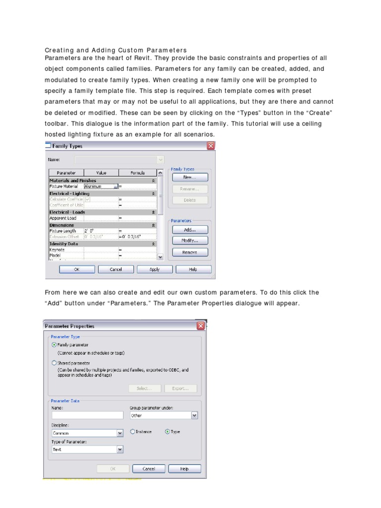 Creating and Adding Custom Parameters | PDF | Parameter (Computer Programming) | Autodesk Revit