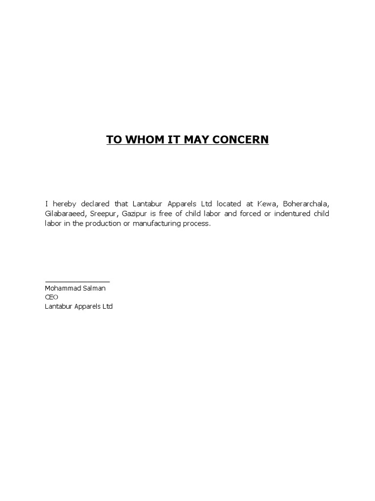 Declaration of Free Child Labor | PDF