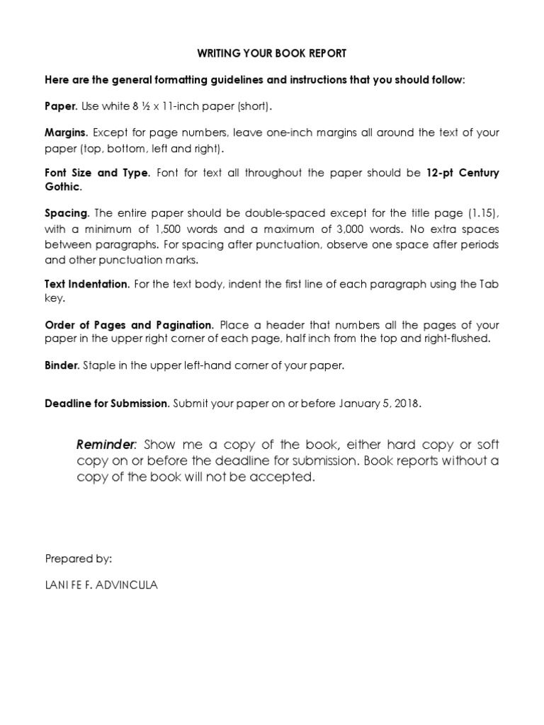 Book Report Formatting Guidelines | PDF | Paragraph | Books