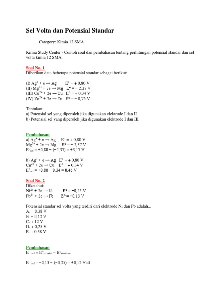 Sel Volta Dan Potensial Standar | PDF