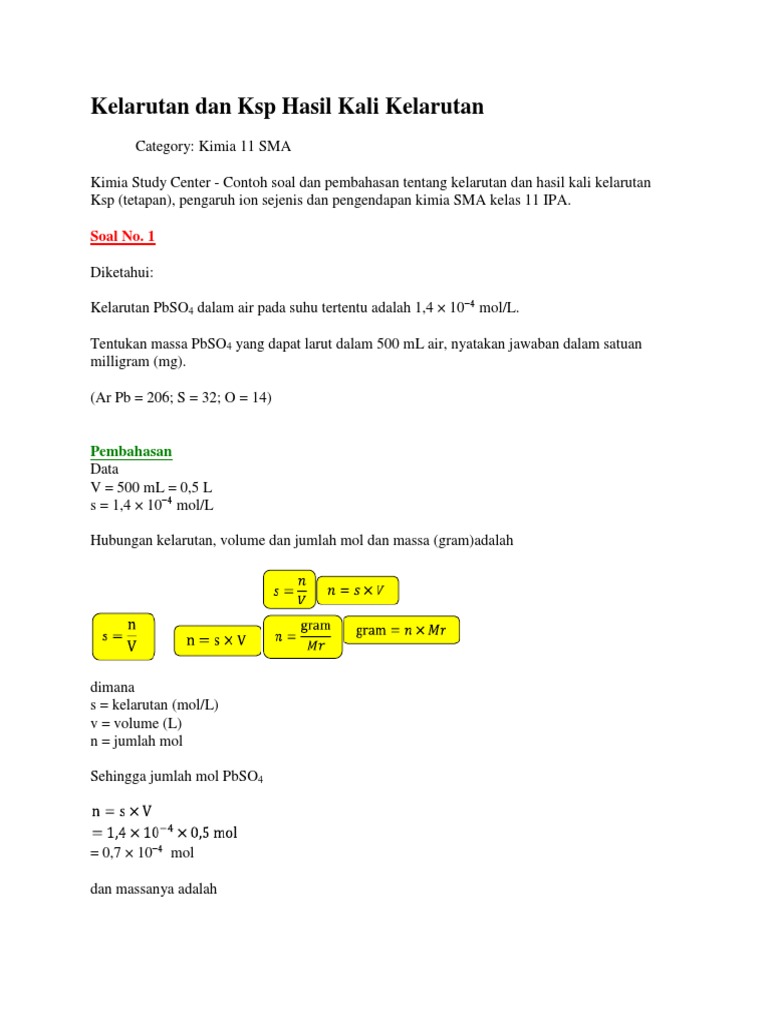 Kelarutan Dan KSP Hasil Kali Kelaruta1 | PDF