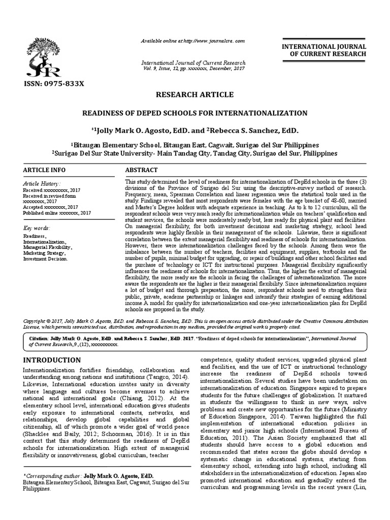 Publish Research Article: Readiness of DepEd Schools For ...