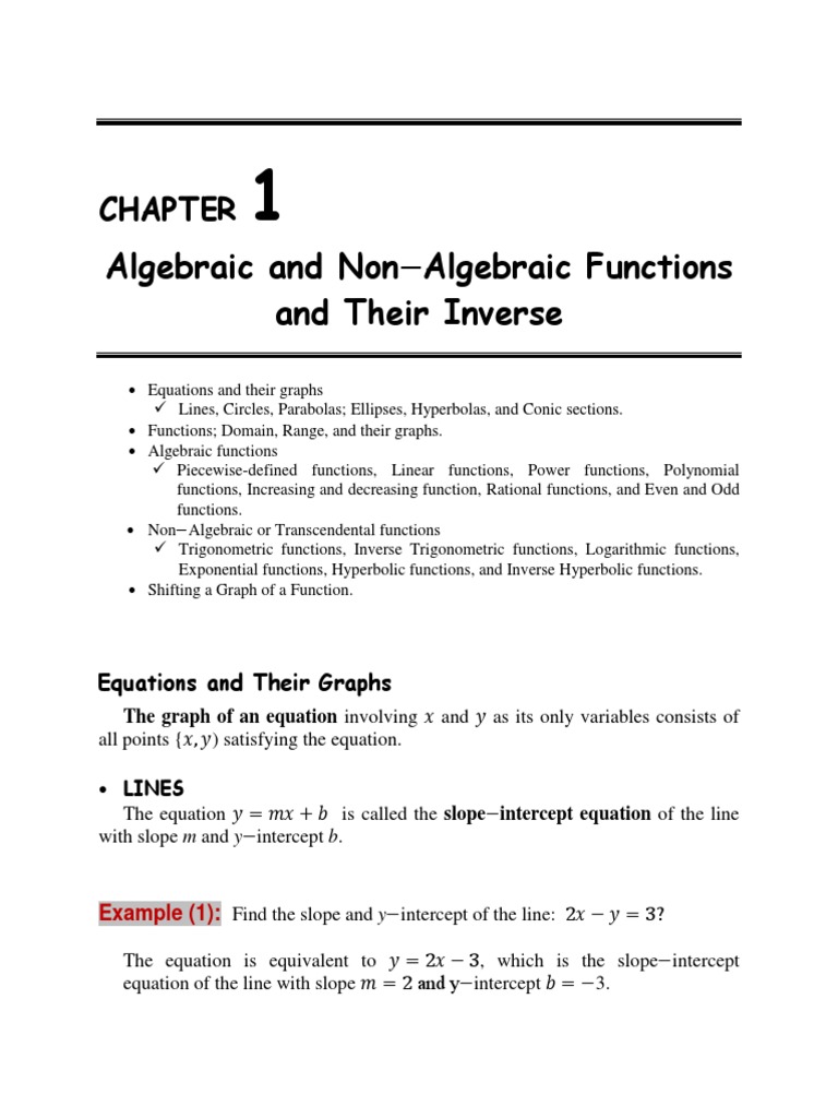 Ch1 - Algebraic and Non-Algebraic Functions and Their Inverse | PDF ...