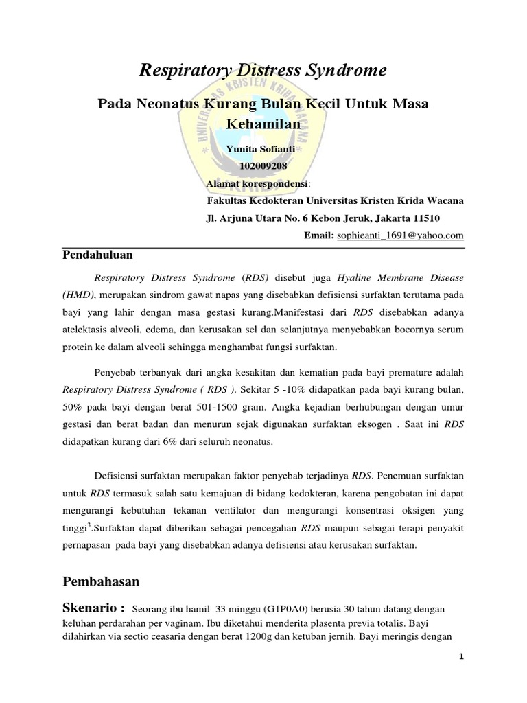 Respiratory Distress Syndrome: Pada Neonatus Kurang Bulan Kecil Untuk ...