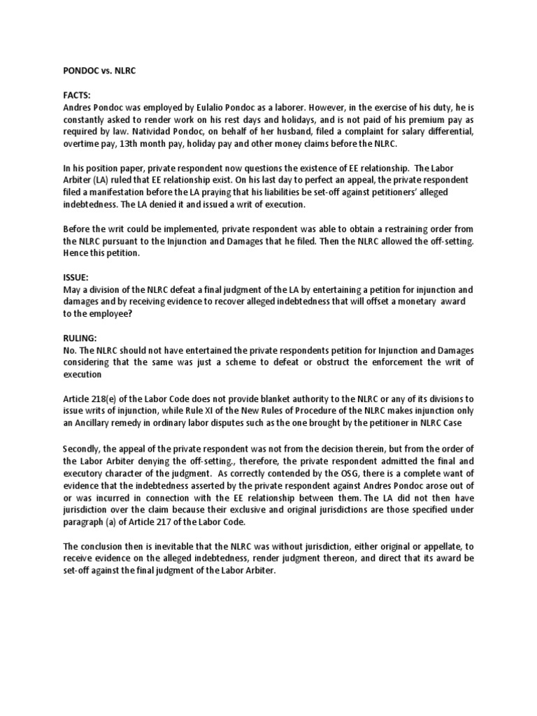 PONDOC Vs NLRC | PDF | Judgment (Law) | Injunction