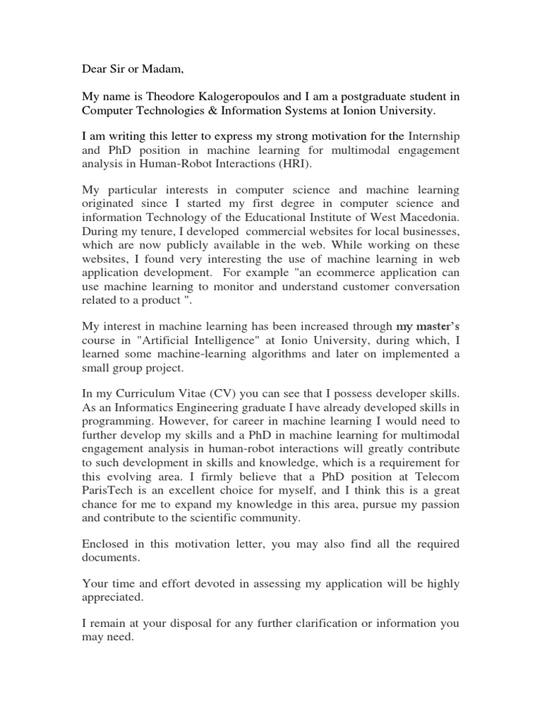 Letter of Motivation | PDF