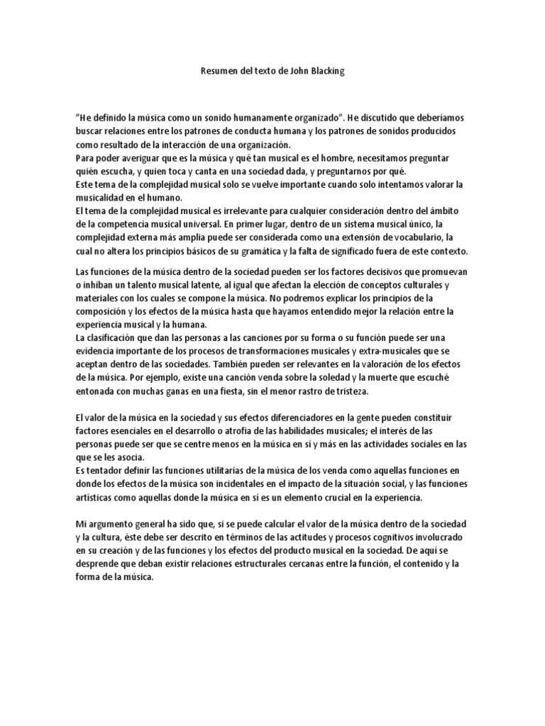 Resumen Del Texto de John Blacking | PDF | Complejidad | Sociedad