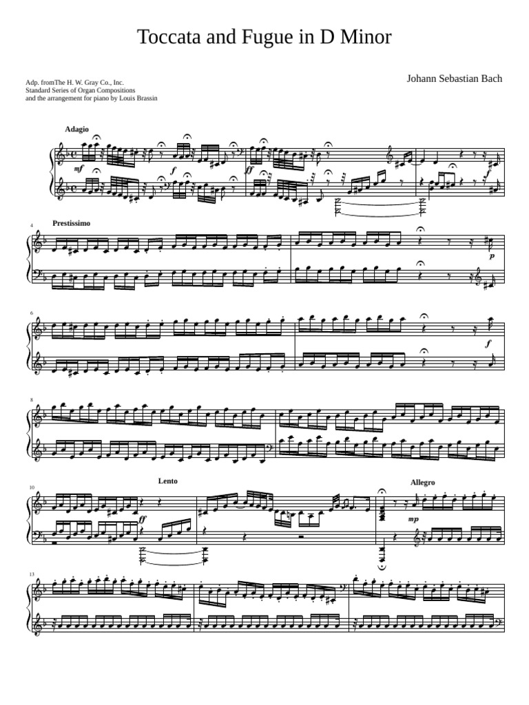 Bach Toccata and Fugue in D Minor Piano Solo | PDF | Compositions ...