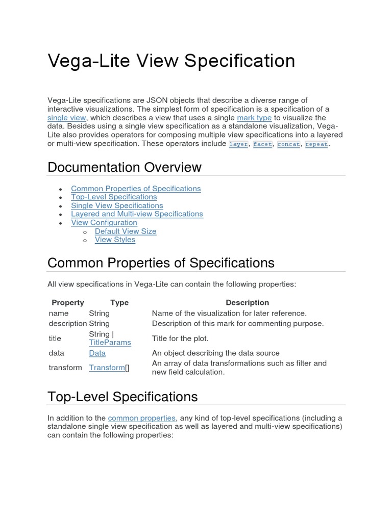 Vega Lite View Specification Documentation Overview Pdf Json Xml Schema