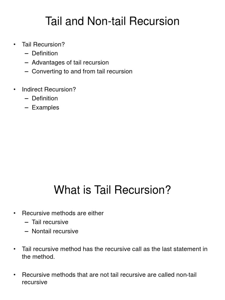 Tail and Non-Tail Recursion | PDF | Computer Engineering | Areas Of ...