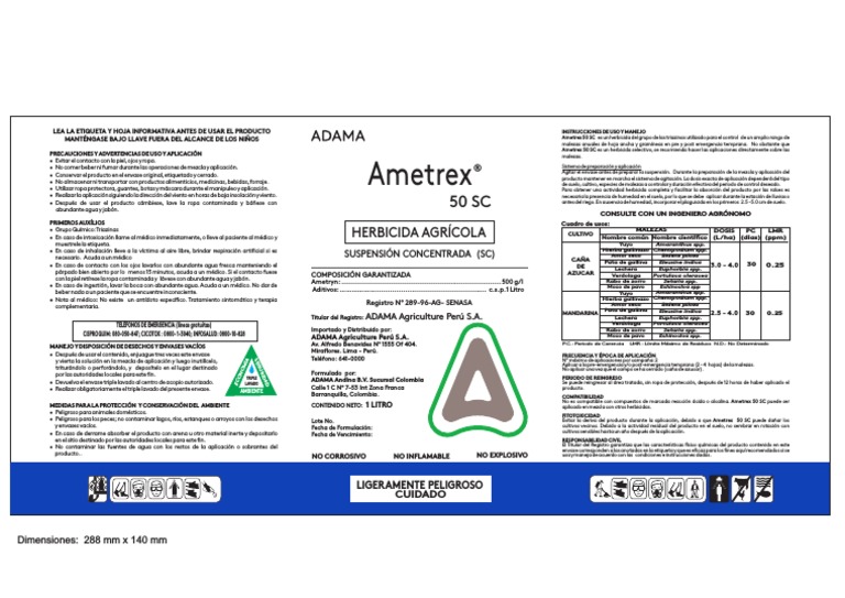 Adama Peru Etiqueta - Ametrex 50 SC - 1 Litro - 17 Nov 2014 | PDF ...