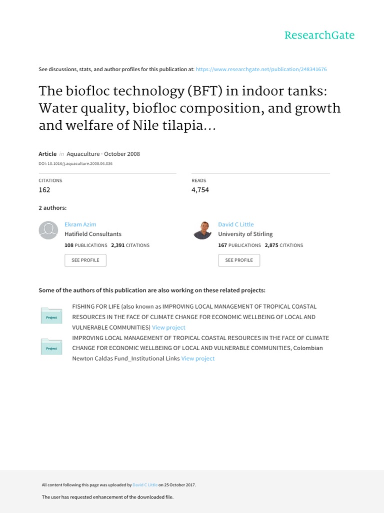 The Biofloc Technology (BFT) Water Quality, Biofloc Composition, and Growth | PDF | Experiment ...