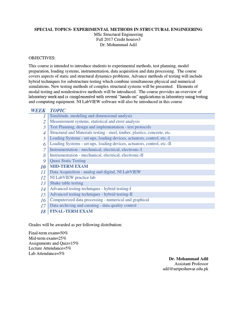 Exp Methods in Struct Engg | Download Free PDF | Instrumentation | Engineering