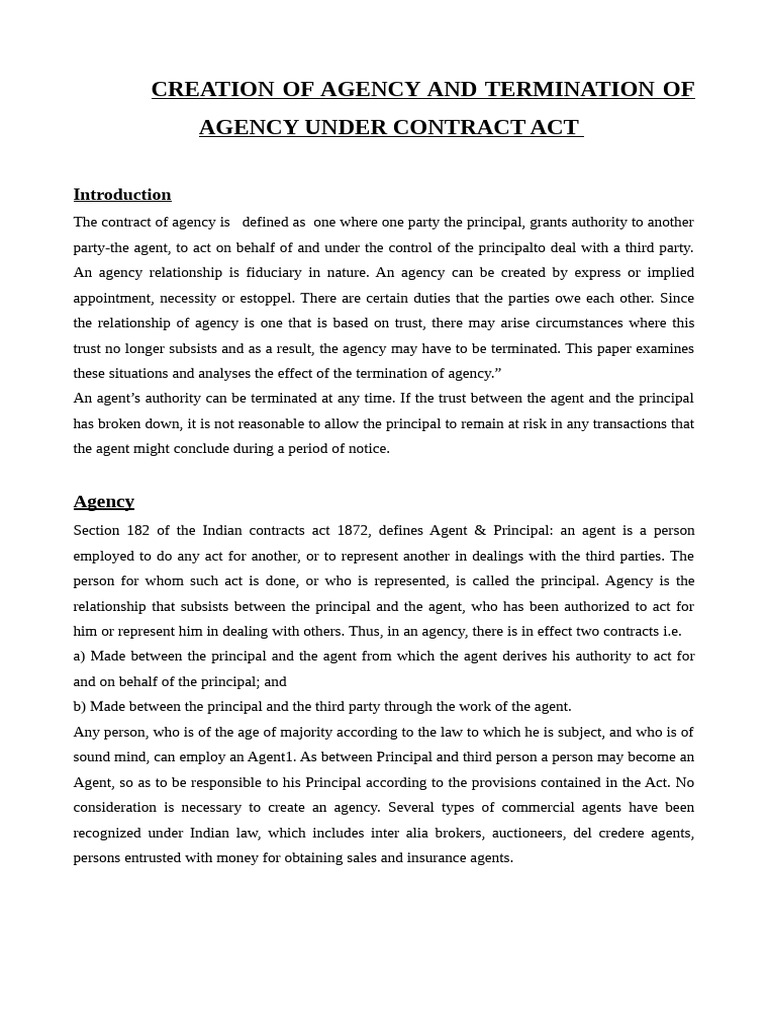 Agency Contract | PDF | Law Of Agency | Civil Law (Legal System)