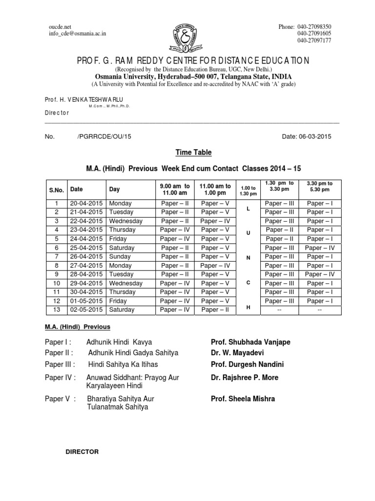 Prof. G. Ram Reddy Centre For Distance Education: Osmania University ...