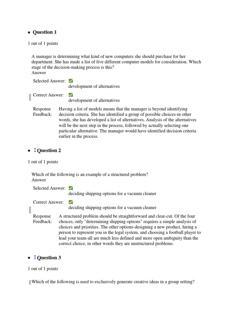 Quiz On Chapter 3 On Structure Decision Making | PDF | Rationality | Decision Making