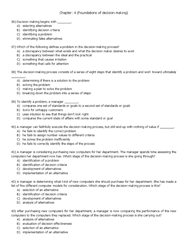 Q Decision Making MCQ | PDF | Decision Making | Rationality