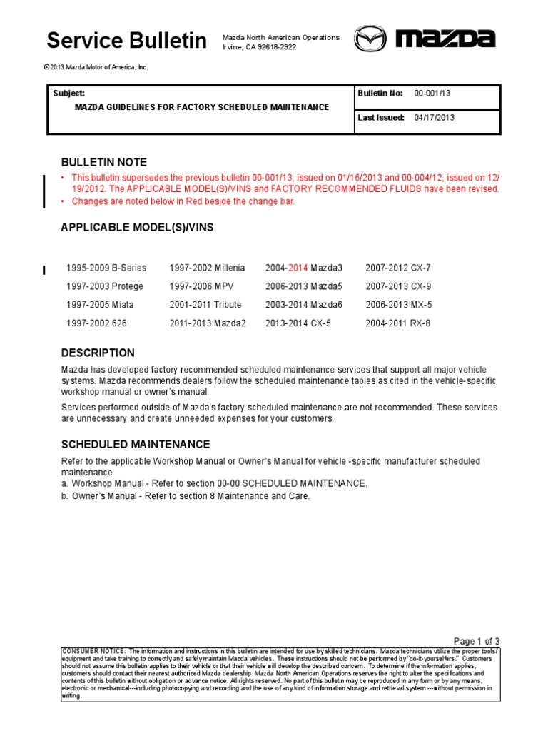 Mazda Guidelines For Factory Scheduled Maintenance | PDF | Transmission ...