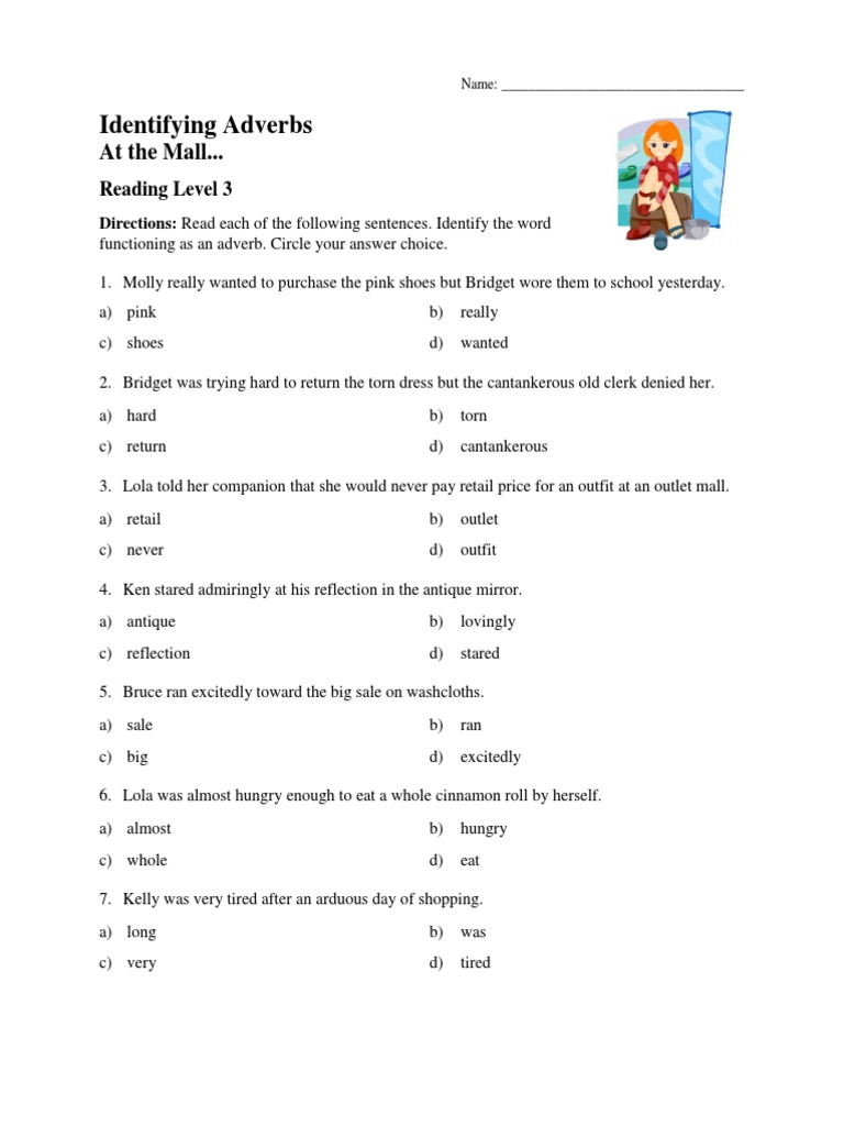 Identifying Adverbs Worksheet | PDF | Clothing
