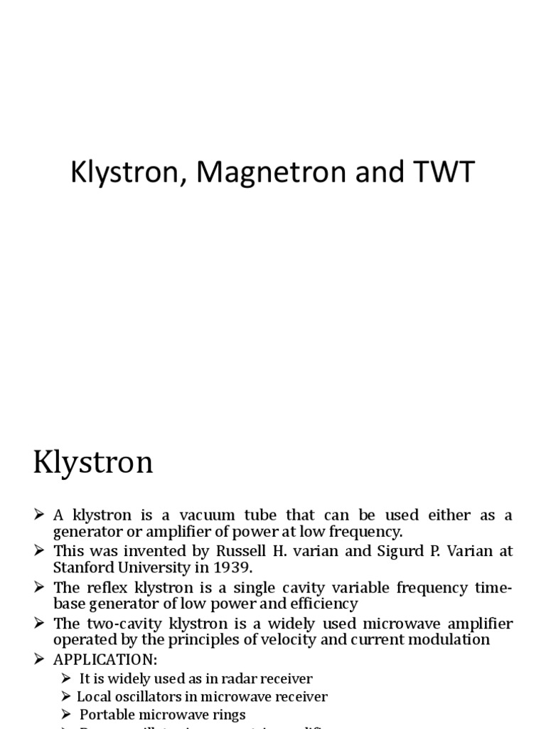 Klystron, Magnetron and TWT | PDF | Force | Electromagnetism