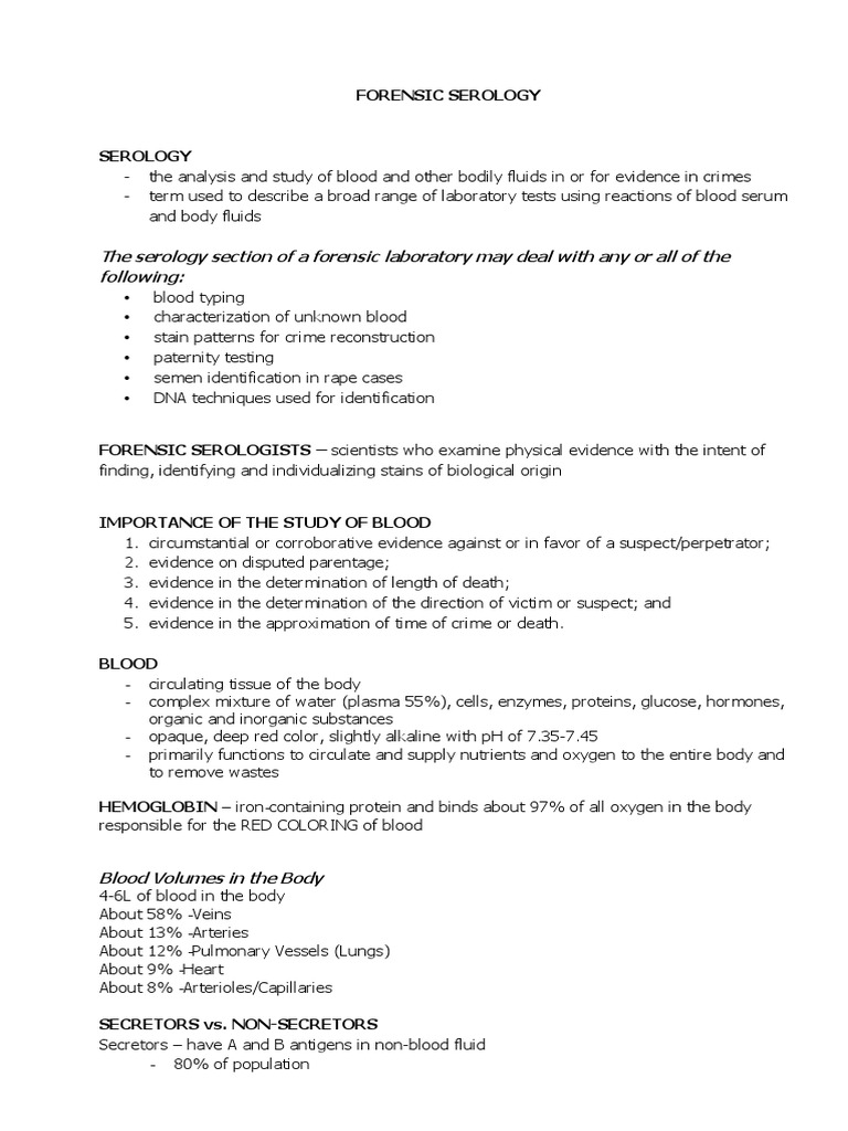Forensic Serology | PDF | Blood Type | Animal Physiology