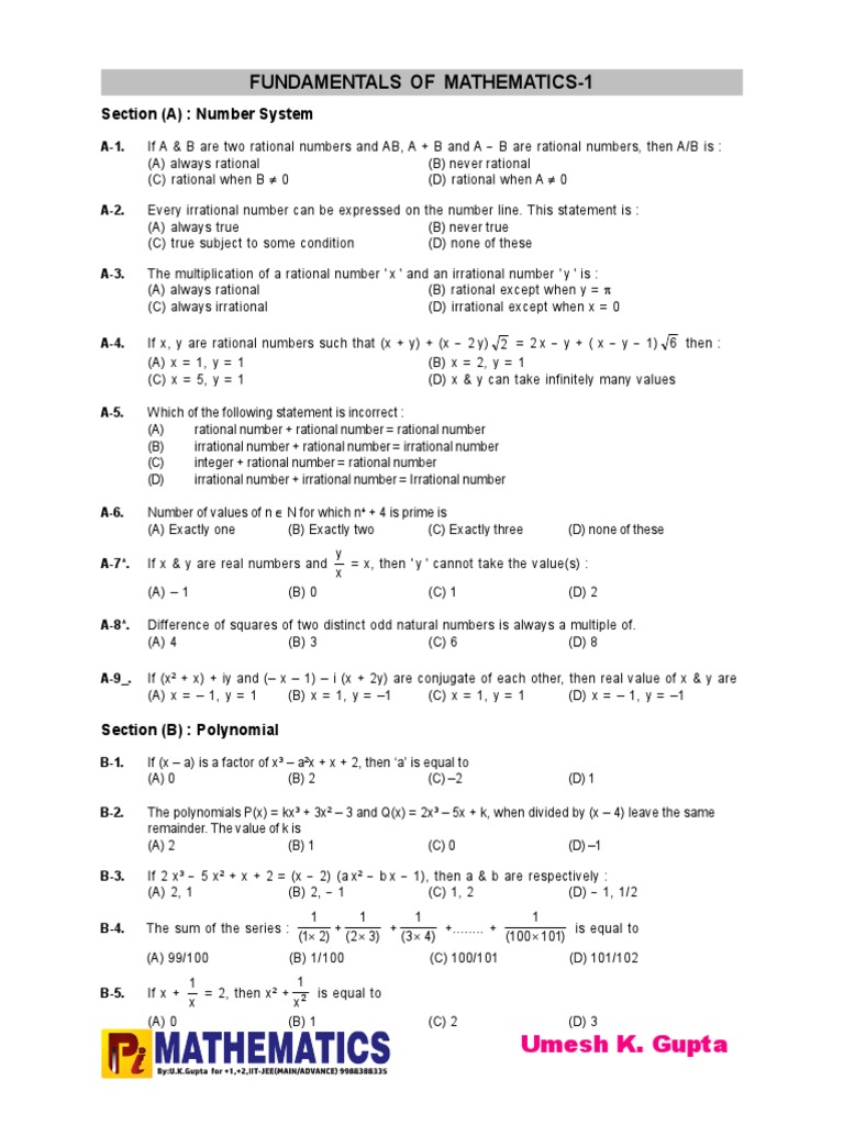 Fundamentals of Mathematics-1: Section (A) : Number System | PDF ...