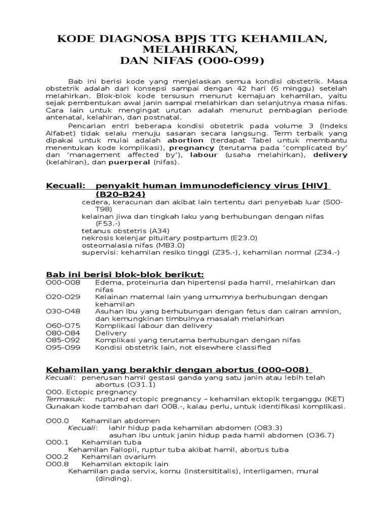 Kode Diagnosa Bpjs Ttg Kehamilan, Melahirkan, DAN NIFAS (O00-O99)