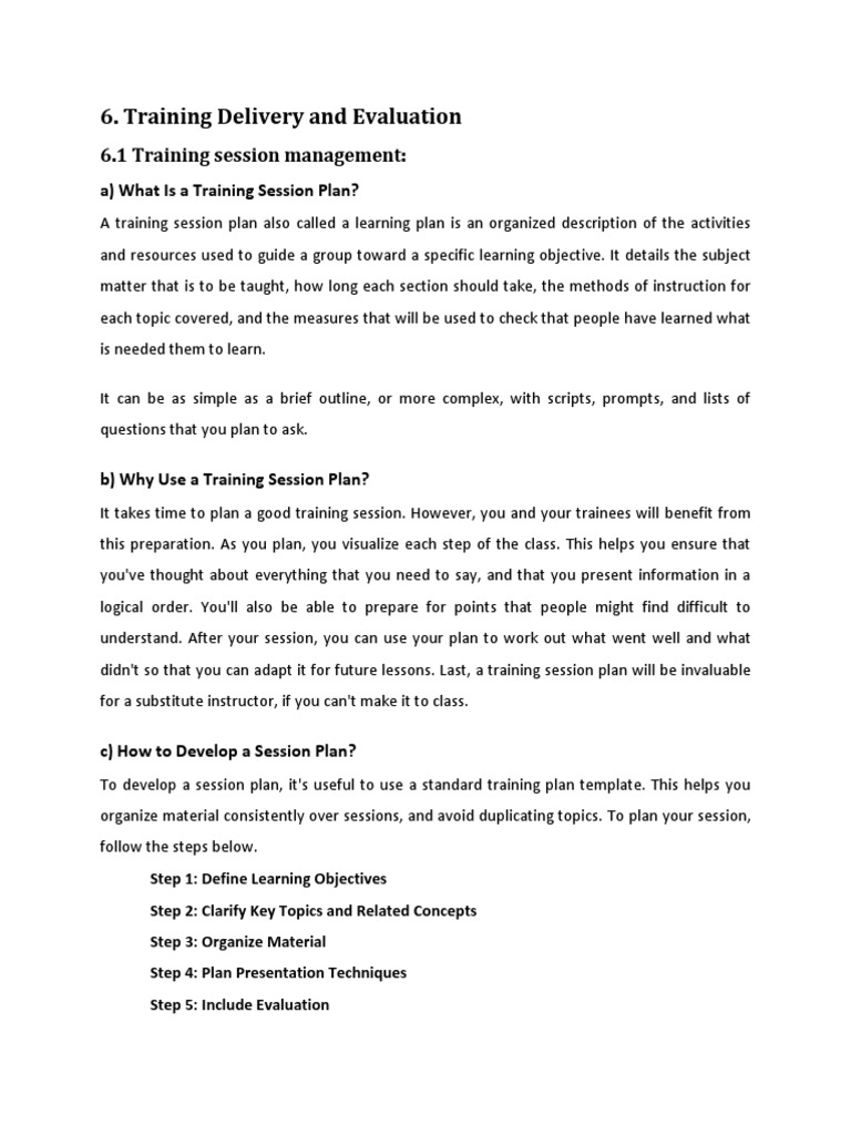 Training Delivery and Evaluation | PDF | Lecture | Concept