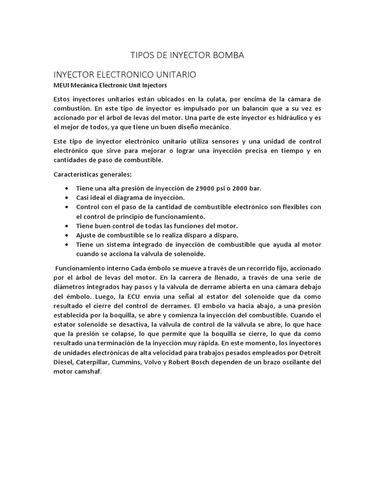 Tipos de Inyector Bomba Mejorado | PDF | Pistón | Propulsión