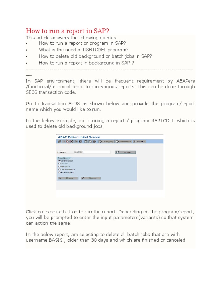 Running Reports in SAP SE38 | PDF | Screenshot | Operating System