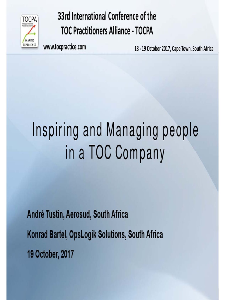 Inspiring and Managing People in A TOC Company | Download Free PDF ...