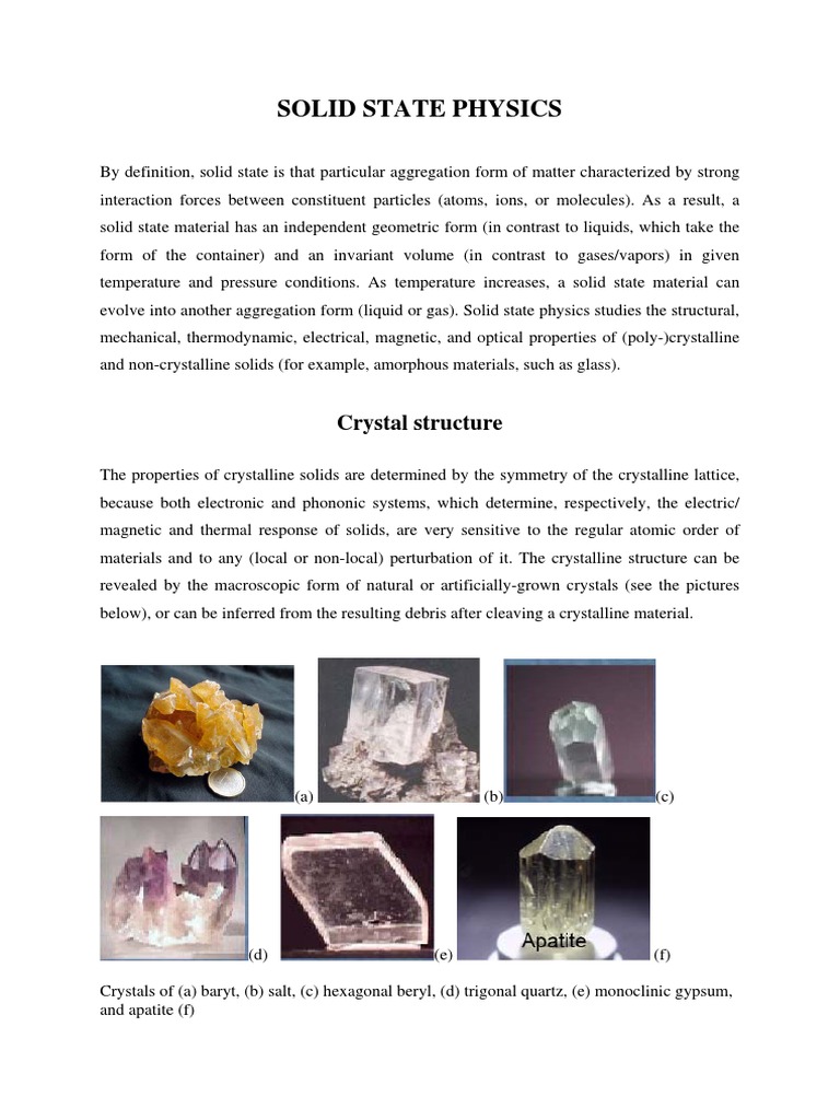 Solid State Physics PDF | PDF | Crystal Structure | Diffraction