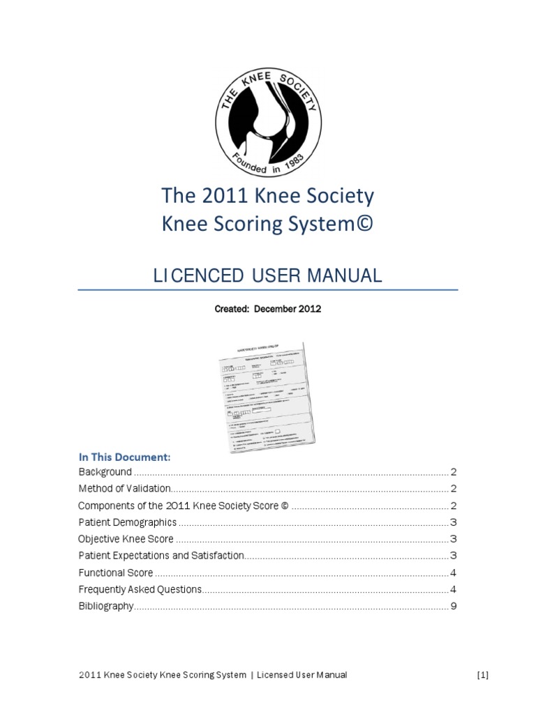 The 2011 Knee Society Knee Scoring System©: Licenced User Manual | PDF ...