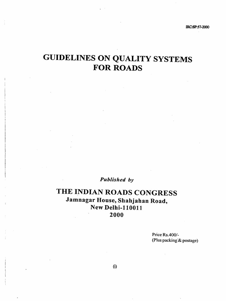 IRC SP 57 Quality Systems For Roads | PDF