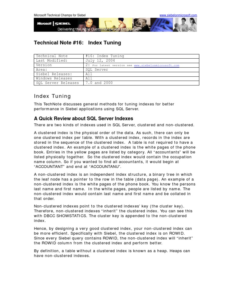 Technical Note #16: Index Tuning | PDF | Database Index | Microsoft Sql Server