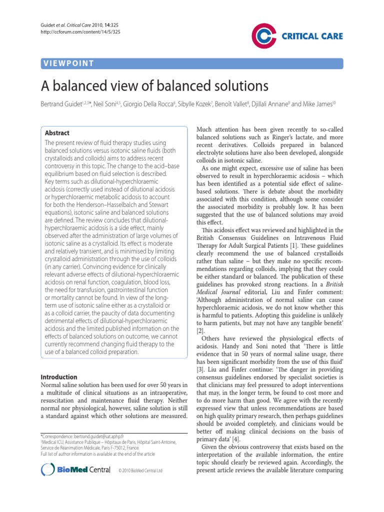 A Balanced View of Balanced Solutions | PDF | Saline (Medicine ...