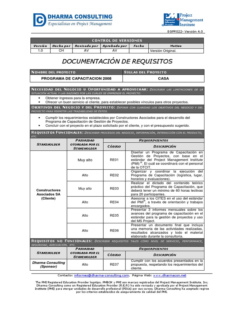 Ejemplo Documentacion de Requerimientos PDF | PDF | Calidad (comercial) | Business