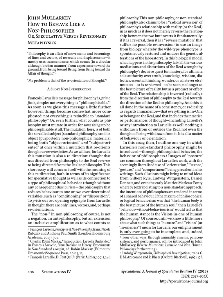Speculative Versus Revisionary Metaphysics: A Behavioral Approach to ...