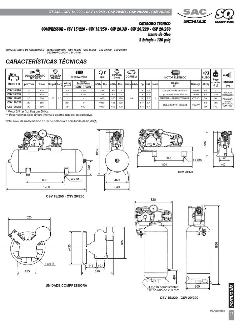 Manual Compresor Schulz CSV 15 - 5 HP PDF | PDF | Parafuso | Engenharia Mecânica