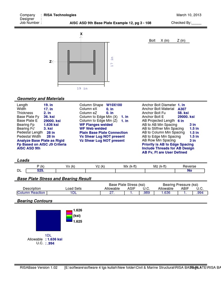 Risa Base Plate Example Pdf Screw Stress Mechanics