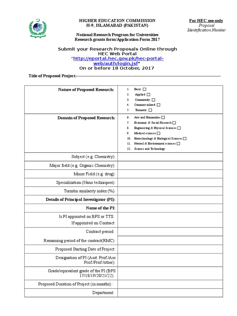 NRPU Application Form 2017 | PDF | Doctor Of Philosophy | Science