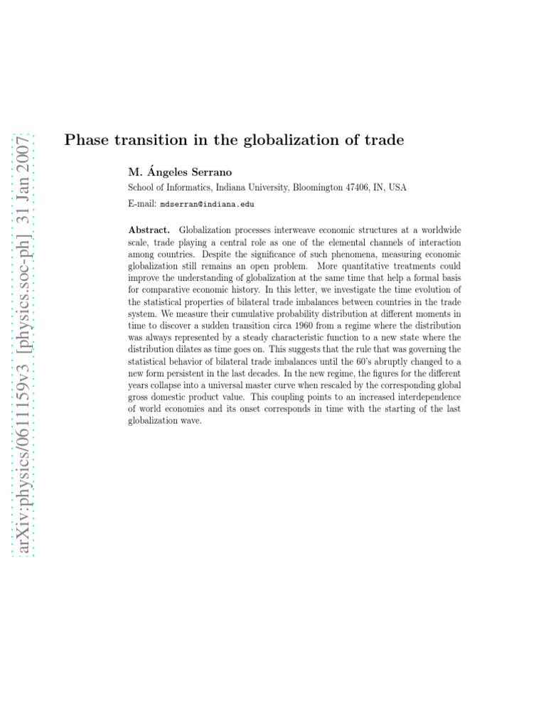 Phase Transition in The Globalization of Trade: M. Angeles Serrano ...